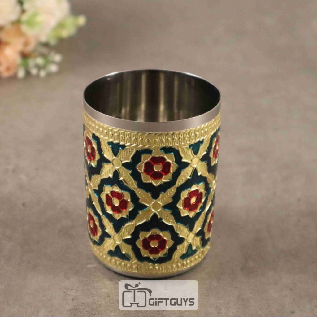 Meenakari Steel Glass | 250ml Designer Drinking Glasses | Traditional ...
